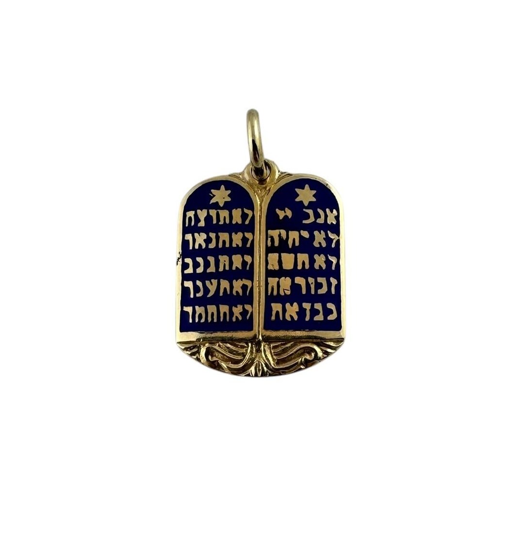 14k Yellow Gold With Blue Enamel Ten Commandments Pendant #19617 - Etsy