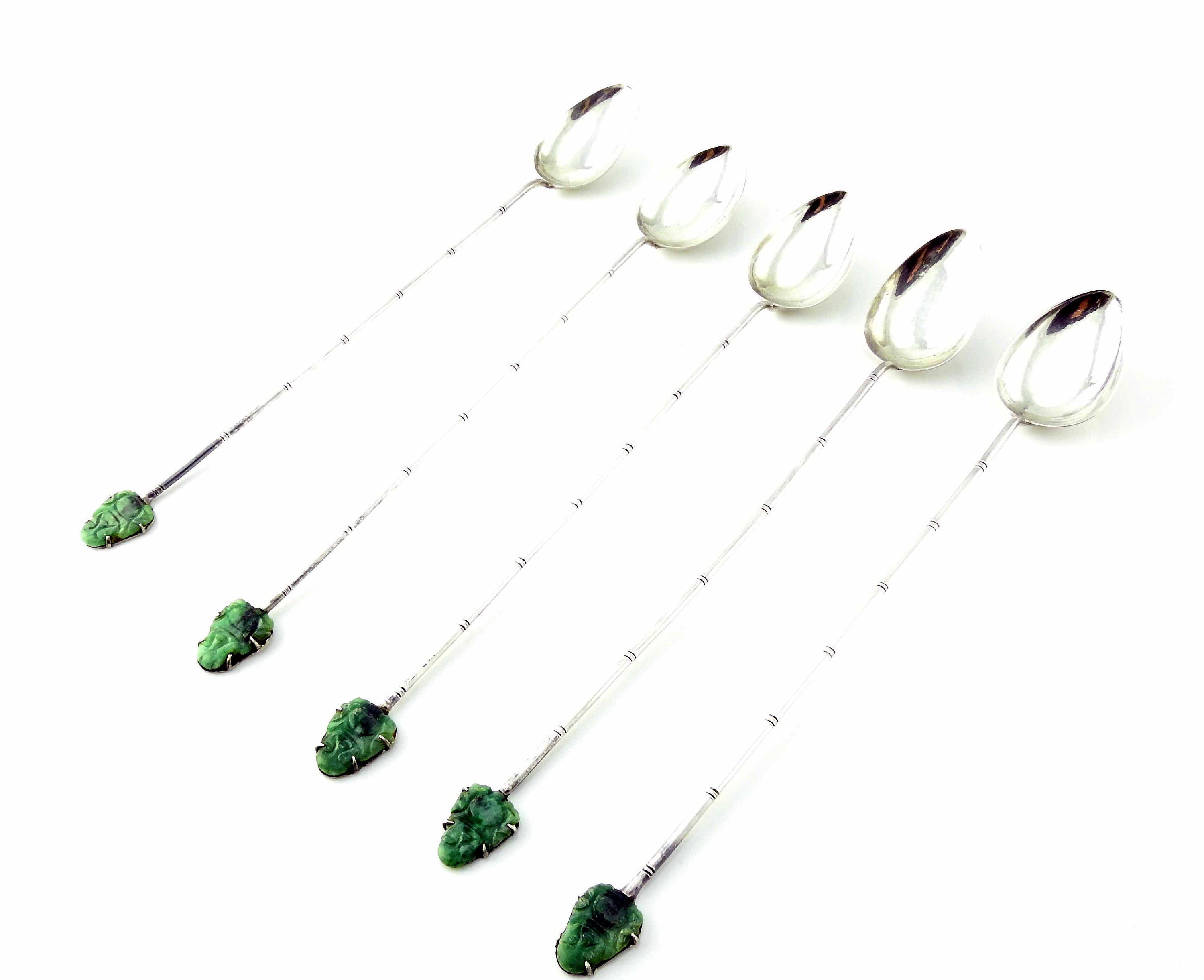 Set of 5 Vintage Lee Yee Hing 900 Silver Bamboo Design Jade - Etsy
