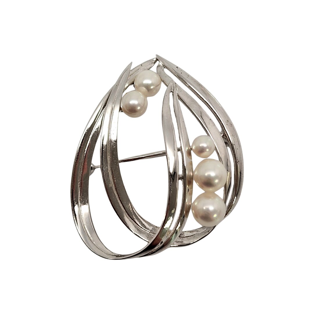 Mikimoto Sterling Silver Pearl Double Loop Pin/brooch #14648 - Etsy