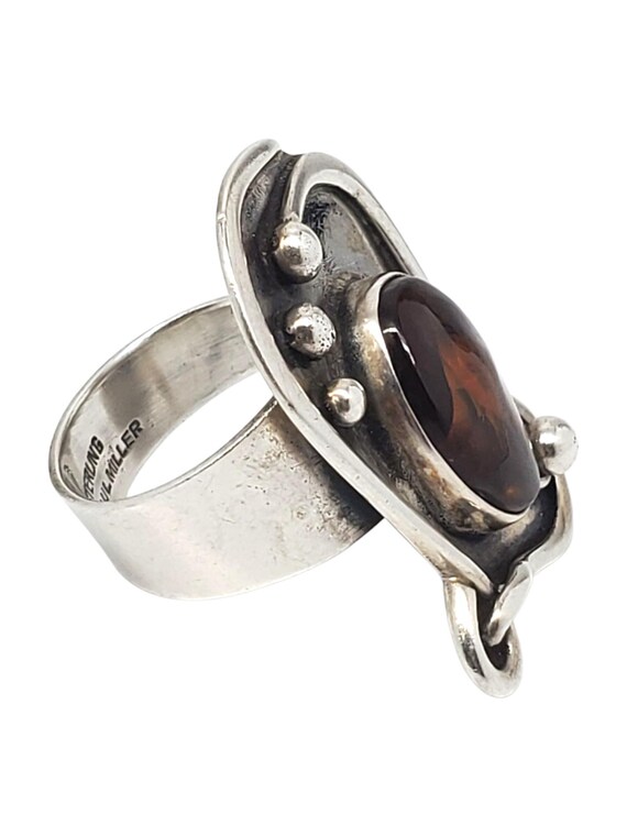 Paul Miller Sterling Silver Modernist Fire Agate Ring… - Gem