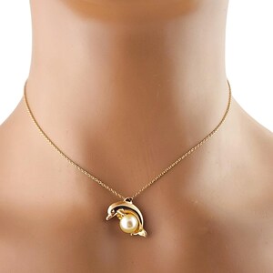 14 Karat Yellow Gold Dolphin Pearl Pendant 19810 - Etsy