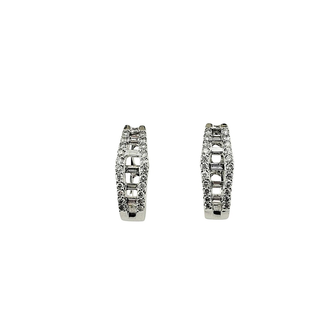 14 Karat White Gold and Diamond Ladder Huggie Earrings #21562 - Etsy