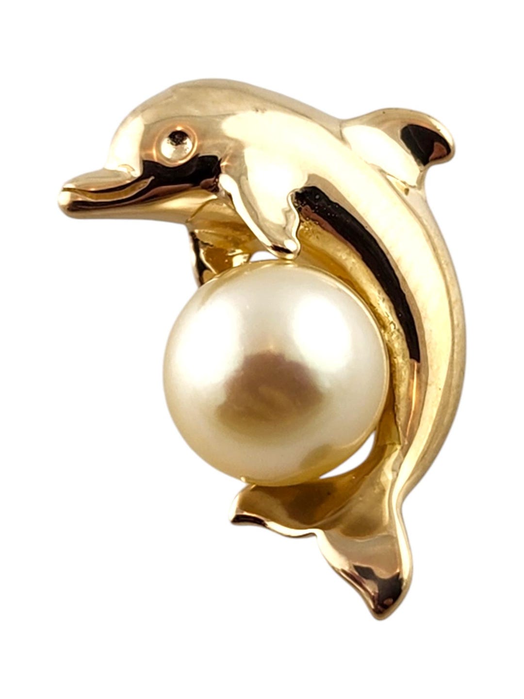 14 Karat Yellow Gold Dolphin Pearl Pendant #19810 - Etsy