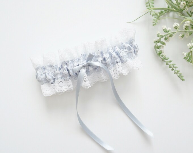 Dusty Blue Wedding Garter / off White Lace Garter / Bridal Satin Garter ...