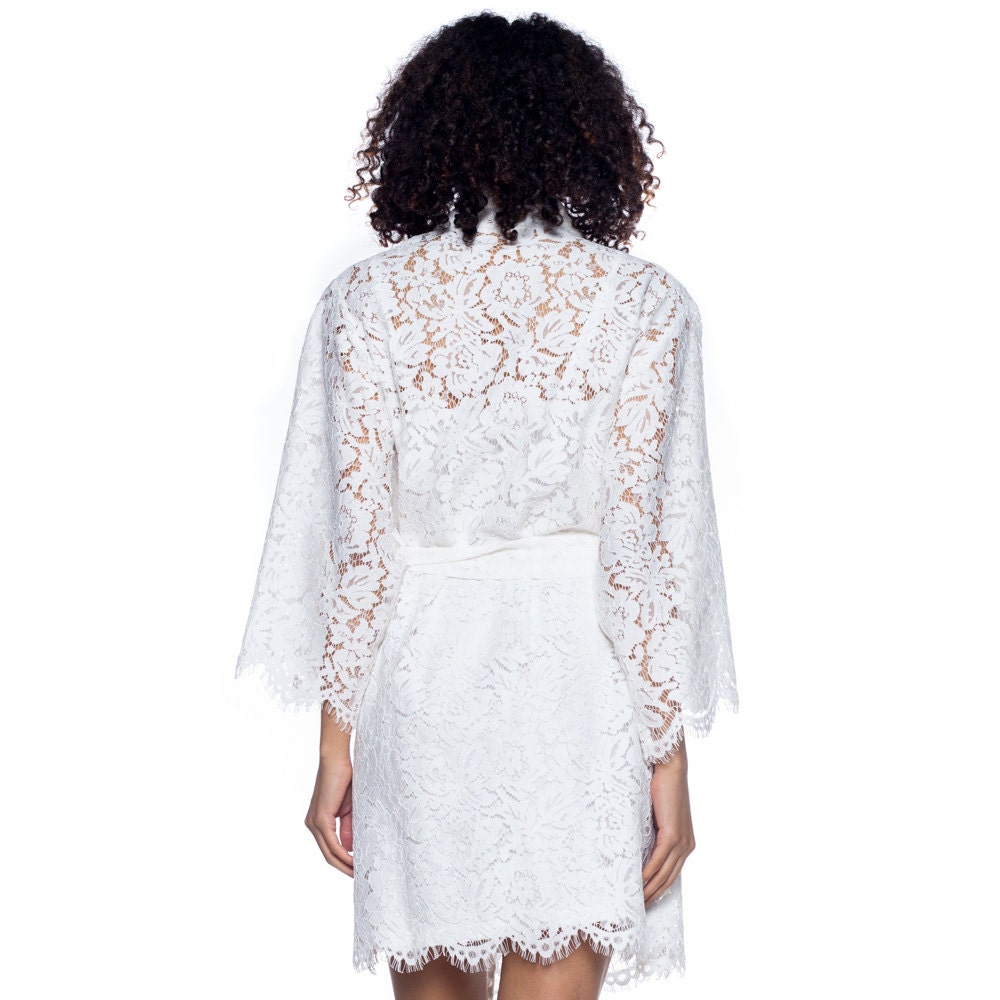 Bridal Lace Robe for Getting Ready / off White Lace Robe With - Etsy