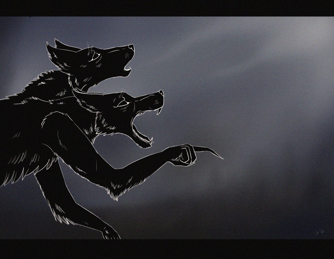 Spooky Creepy Halloween Art Digital Drawing Werewolf Two Headed Wolf ...