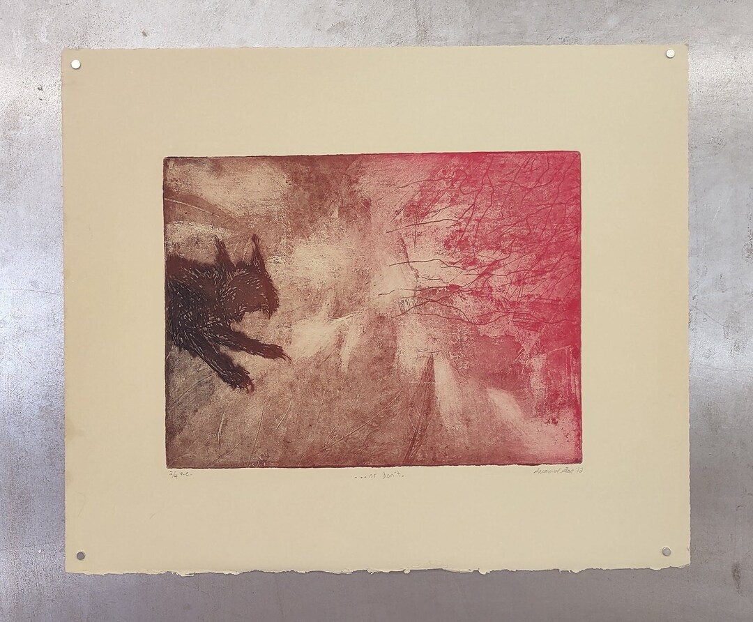 Original Etching Zinc Plate Intaglio Print Printmaking Bobcat Abstract ...