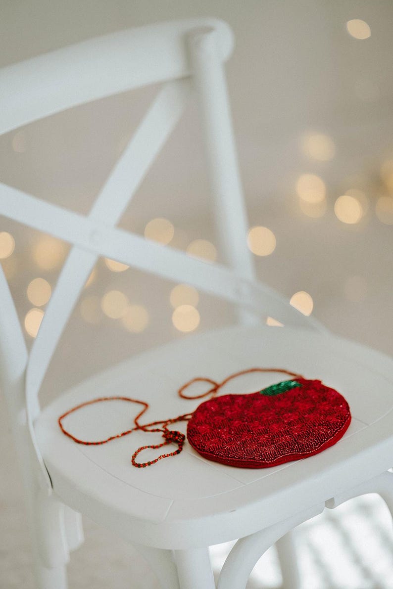 Red Apple Beaded Purse | Teacher Gift | Fall Harvest Beaded Crossbody ...