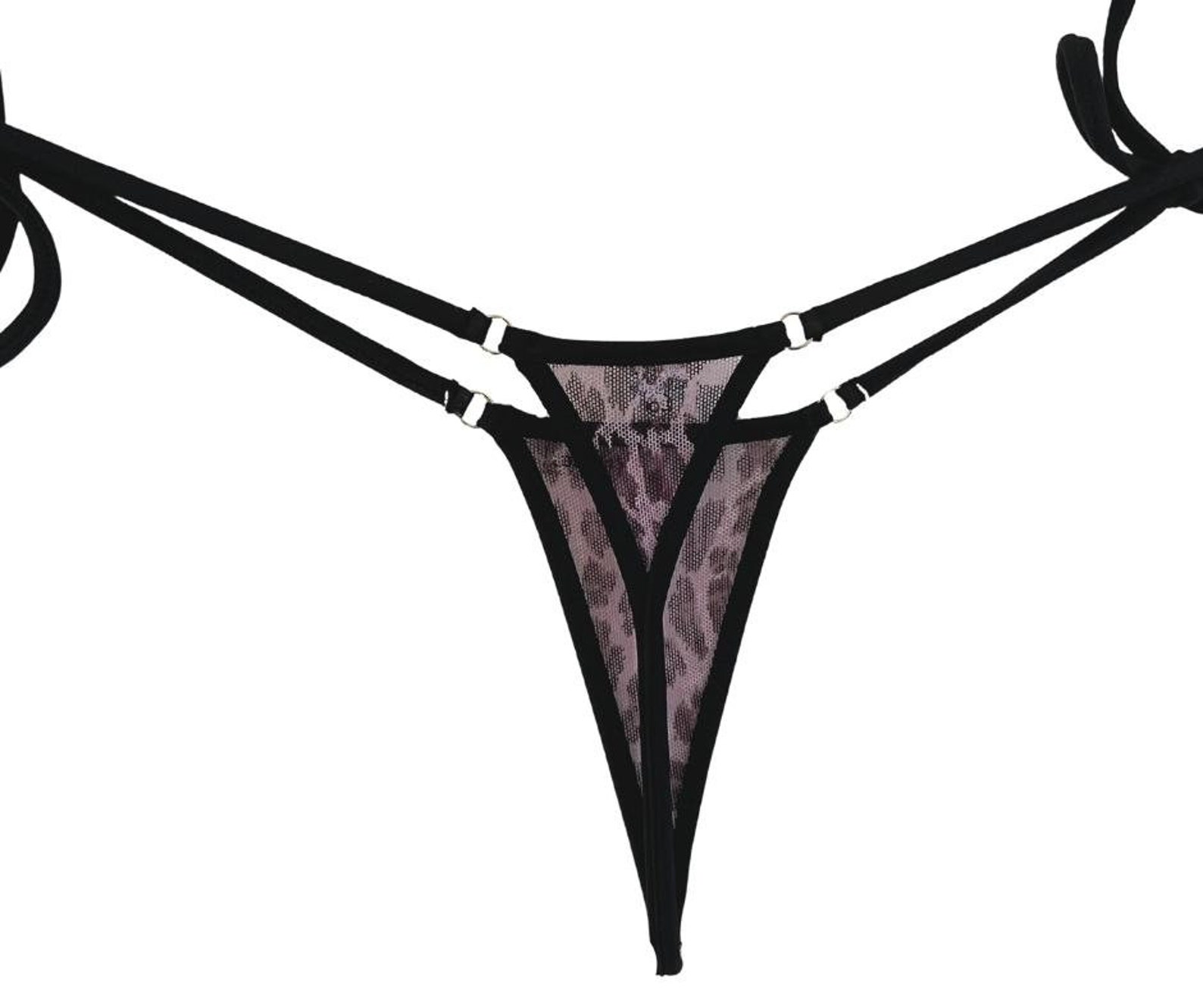 Sheer Leopard Print Micro Thong Bikini String Bottom Swimwear Sheer