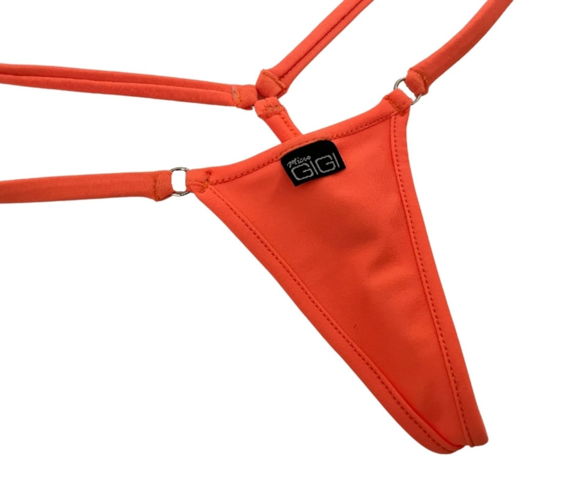 Neon Orange Micro Thong Bikini String Bottom, Neon Minimal Coverage ...