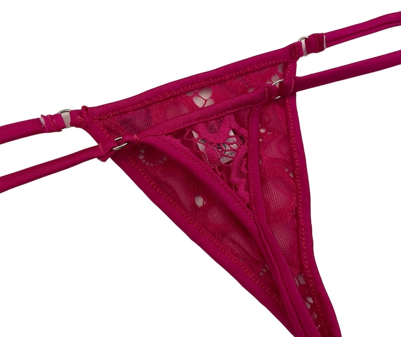 Sheer Sunset Fushia Lace Micro Bikini Bottom Sheer See Through Bikini Bottoms Micro Bikini