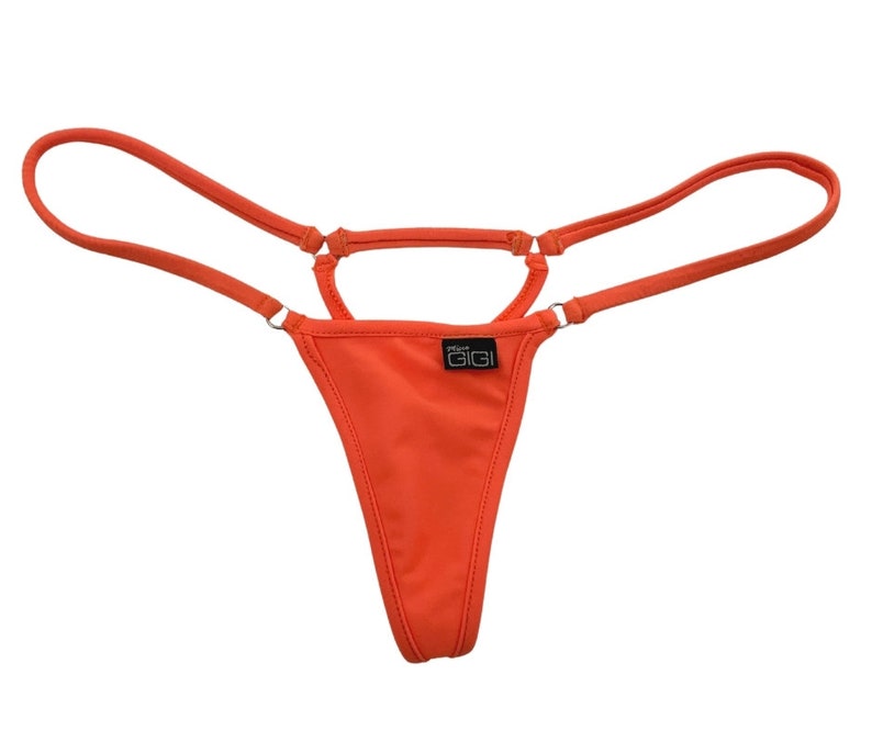 Neon Orange Micro Thong Bikini String Bottom, Neon Minimal Coverage ...