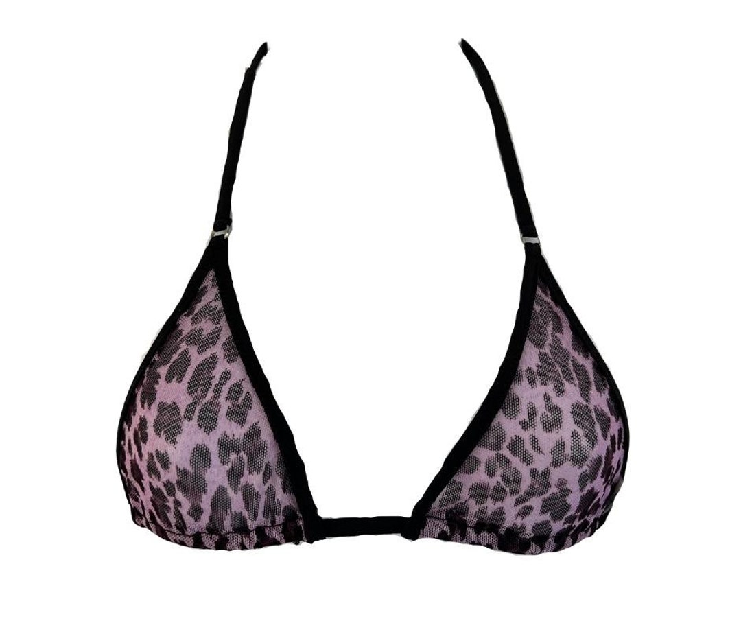 Sheer Purple Leopard Print Micro Bikini Top, Sexy String Swimwear ...