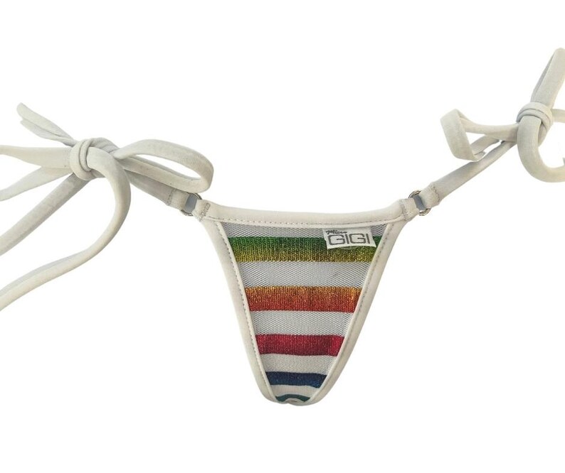 Sheer Rainbow Stripe Micro Thong Bikini String Bottom Sheer Etsy