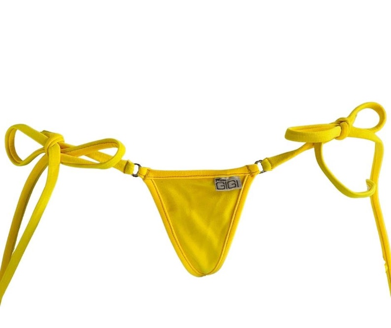 Mango Tango Yellow Tie Sides Micro Thong Bikini String Swimwear Bottom Minimal Coverage Bikini