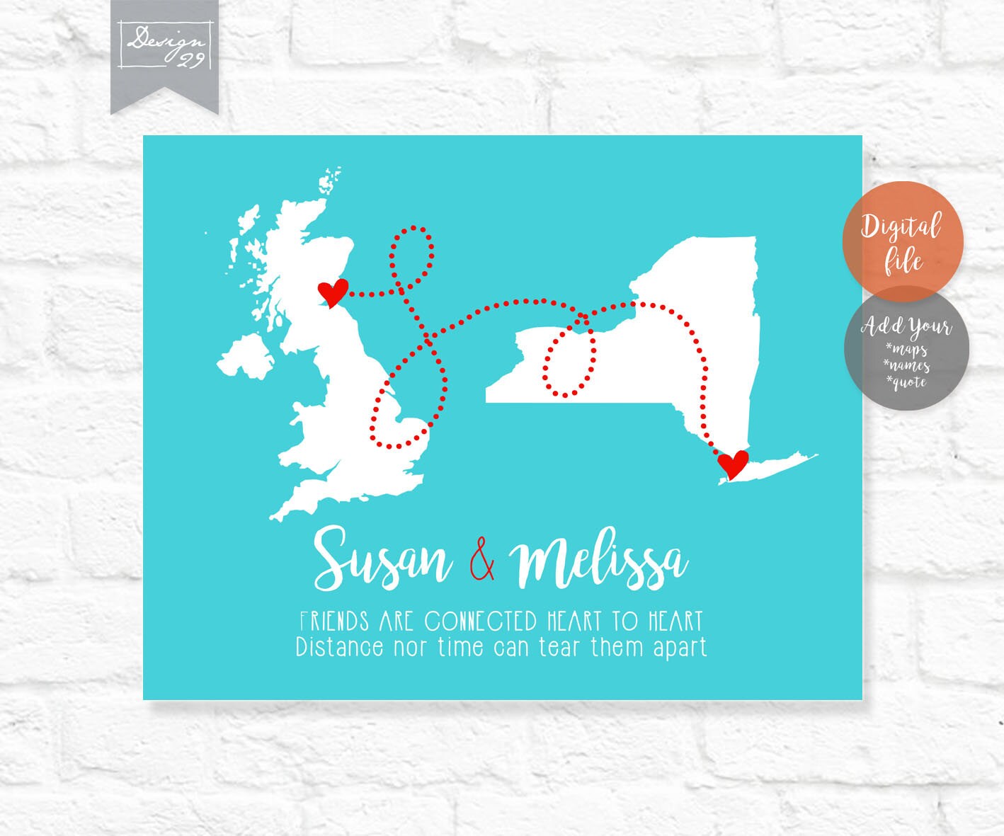Custom Map - Long Distance Friendship Map - Any State or Country ...