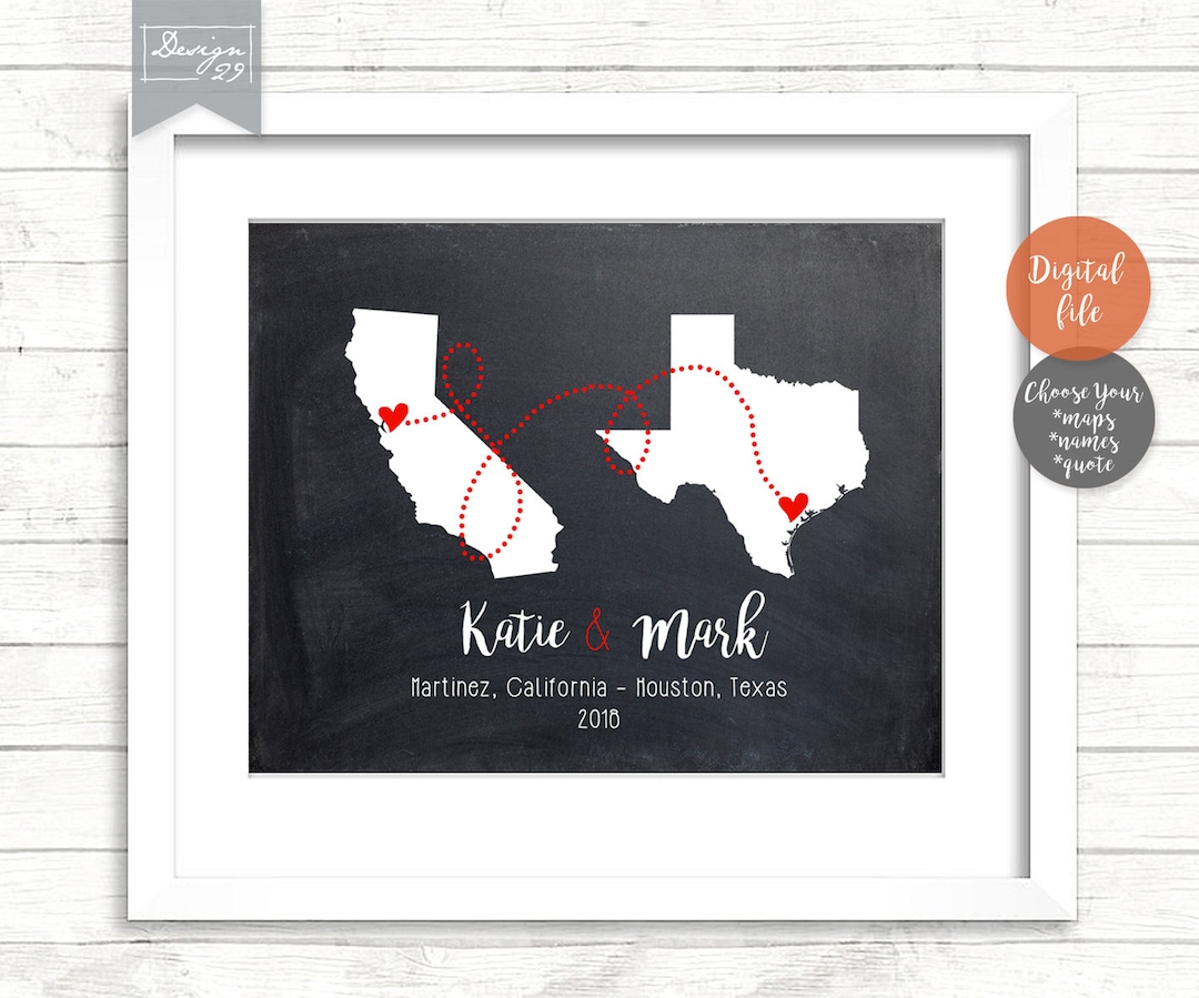 Custom Map - Long Distance Friendship Map - Any State or Country ...