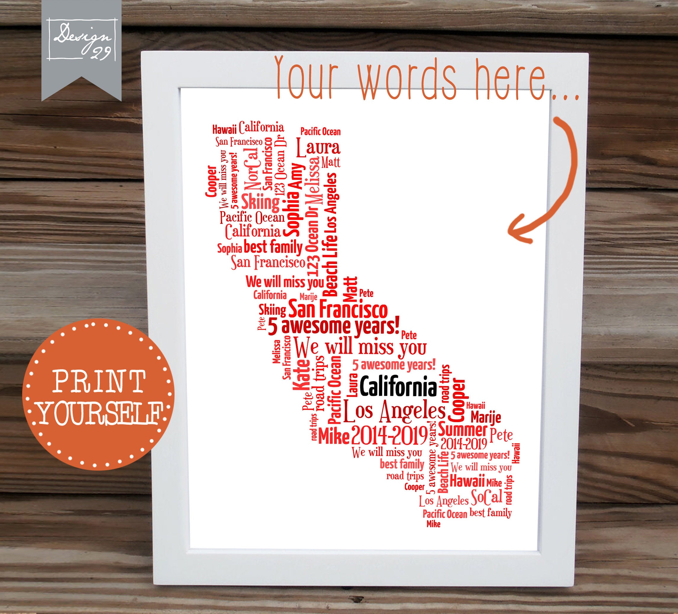 California Personalized Map Your Words Form Any US State - Etsy
