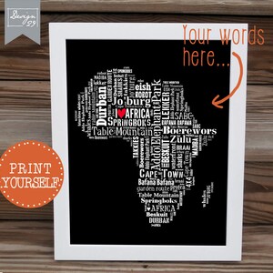 Africa Personalized Map - Farewell Gift - Word Art - Printable Wall Art ...