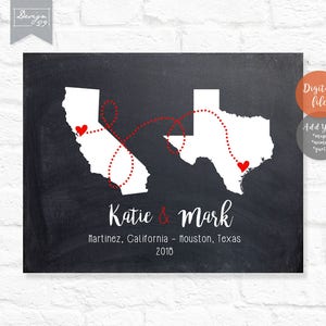 Custom Map - Long Distance Friendship Map - Any State or Country ...