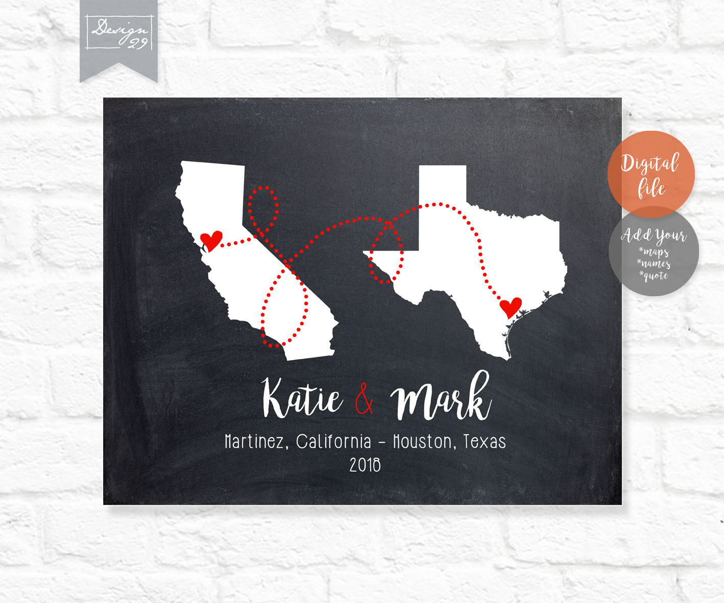 Custom Map - Long Distance Friendship Map - Any State or Country ...