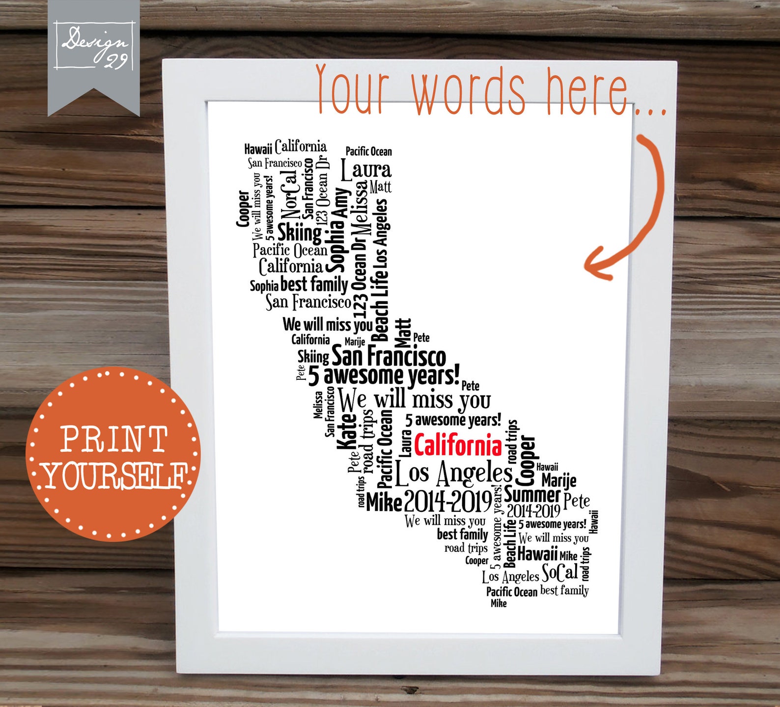 California Personalized Map Your Words Form Any US State - Etsy