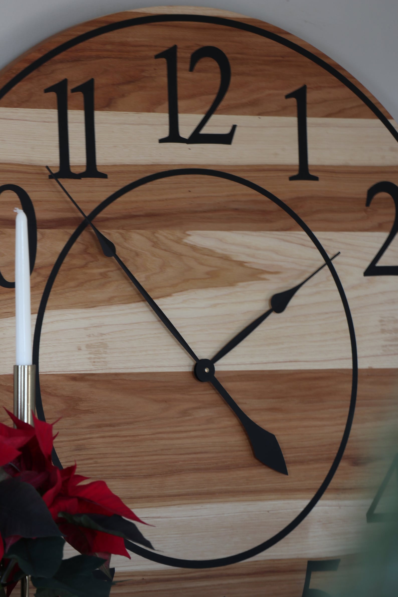Hickory Wood Clock Regular Numbers Wooden Clock Large Wall - Etsy