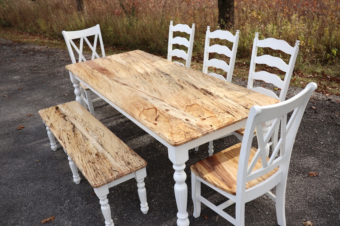 White and Spalted Maple Dining Table Set 1 Table 5 Chairs - Etsy