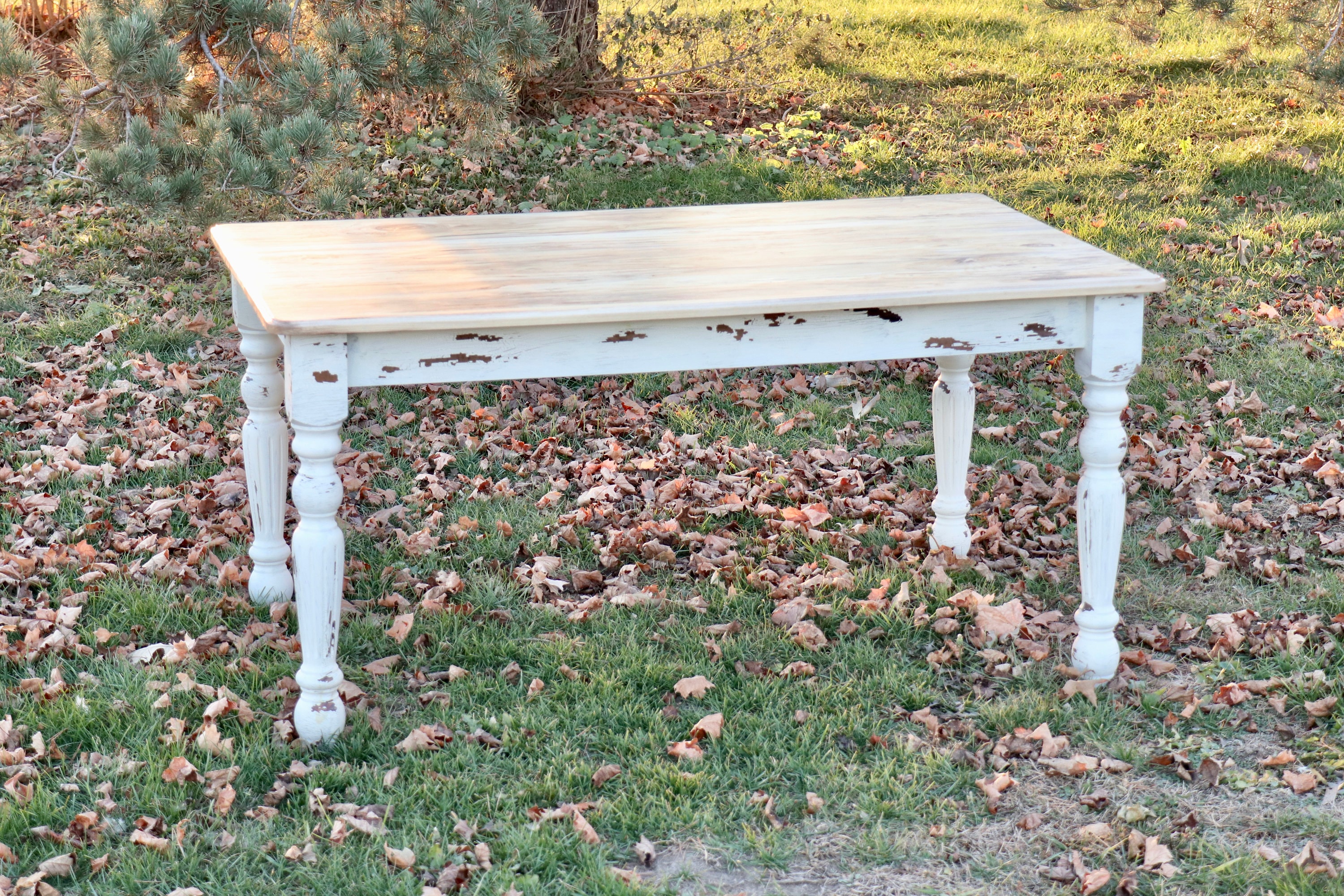 IN STOCK Spalted Maple Farmhouse Dining Table, White-distressed Paint ...