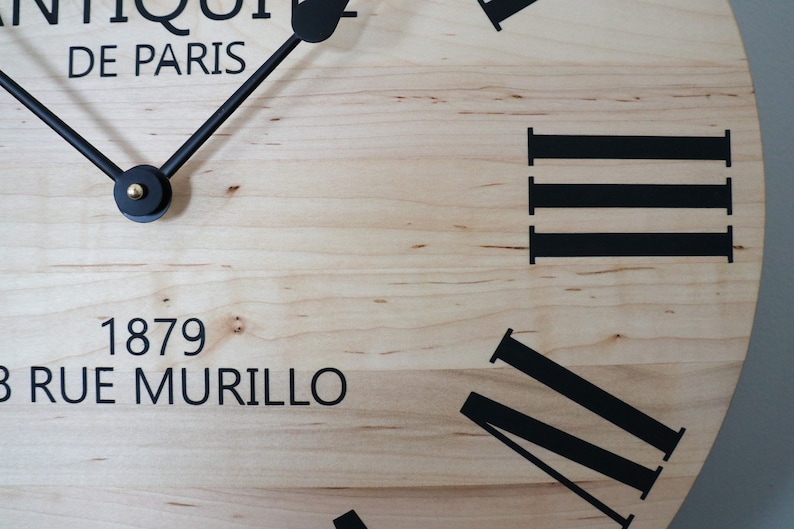 Large French Style Maple Wall Clock With Black Roman Numerals, Wooden ...