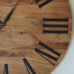 Large White Oak Clock, Large Wall Clock, Wooden Clock, Roman Numerals ...