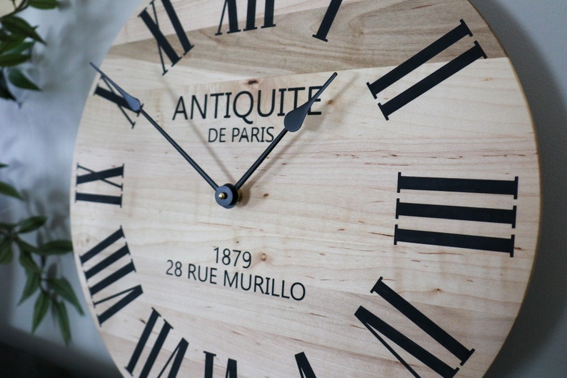 Large French Style Maple Wall Clock With Black Roman Numerals, Wooden ...