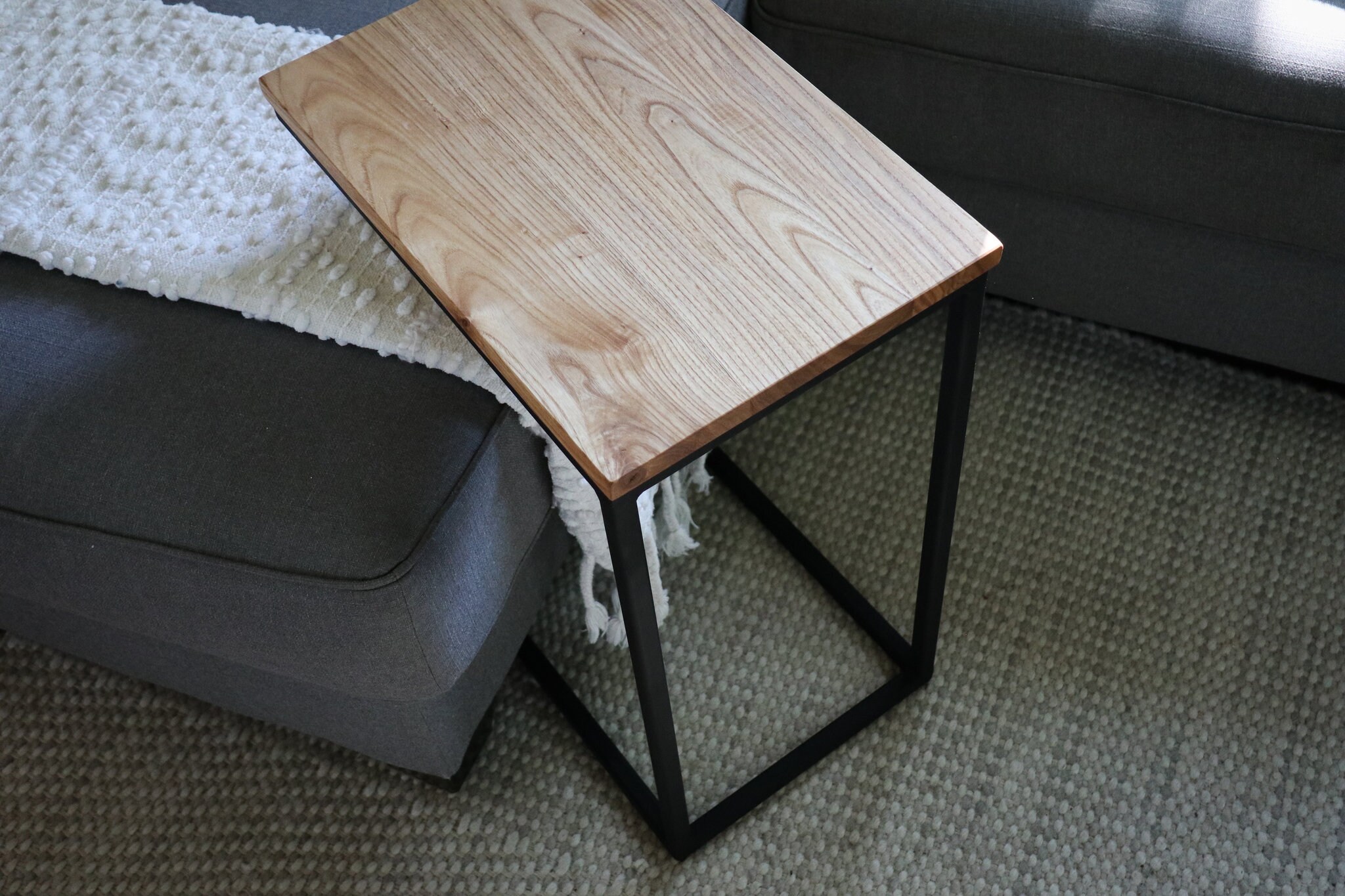 Ash Thin C-table Metal and Wood Side Table | Etsy