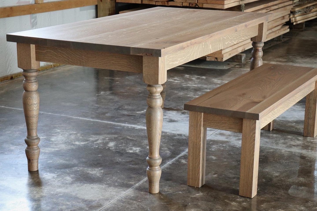 Solid White Oak Farmhouse Style Dining Table With Coordinating Bench ...