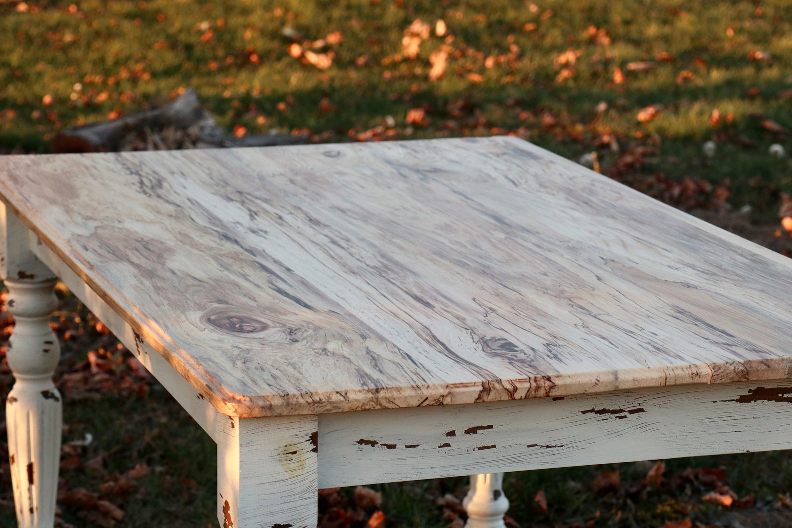 IN STOCK Spalted Maple Farmhouse Dining Table, White-distressed Paint ...