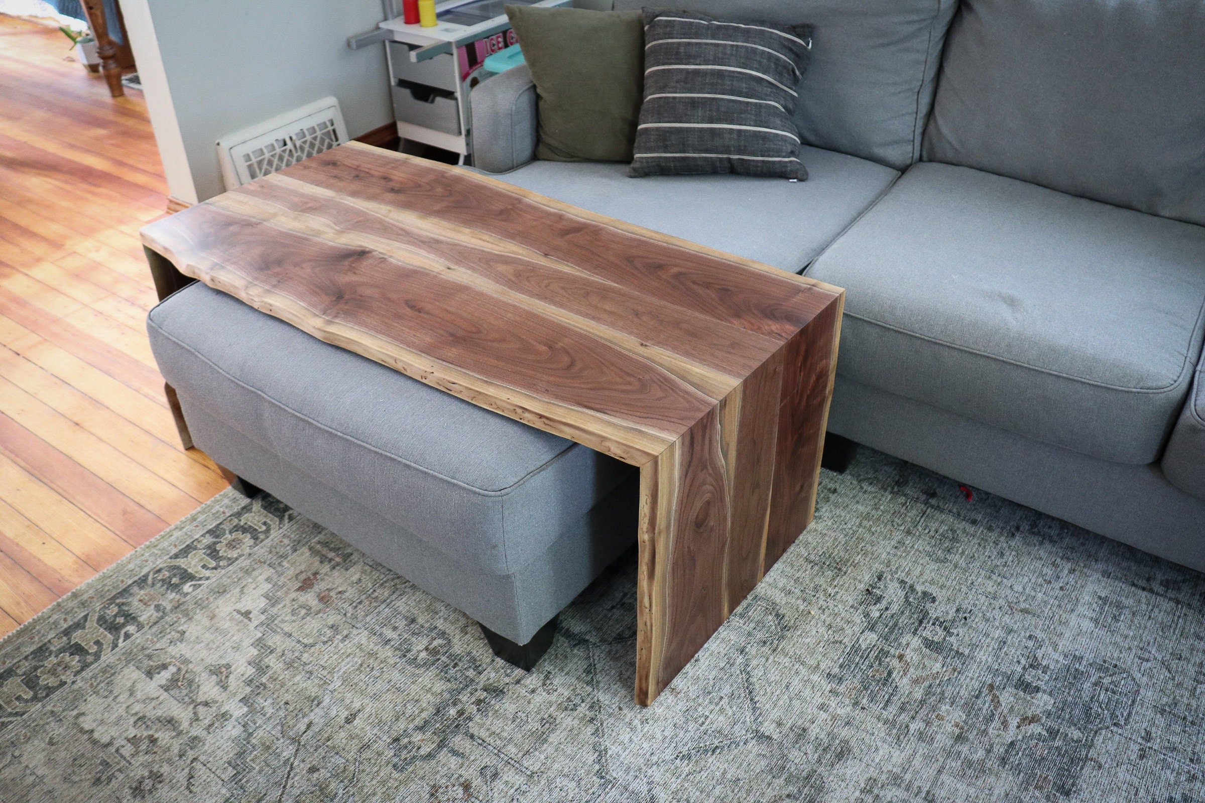 Solid Walnut Wood Double Waterfall Ottoman Table Laptop | Etsy