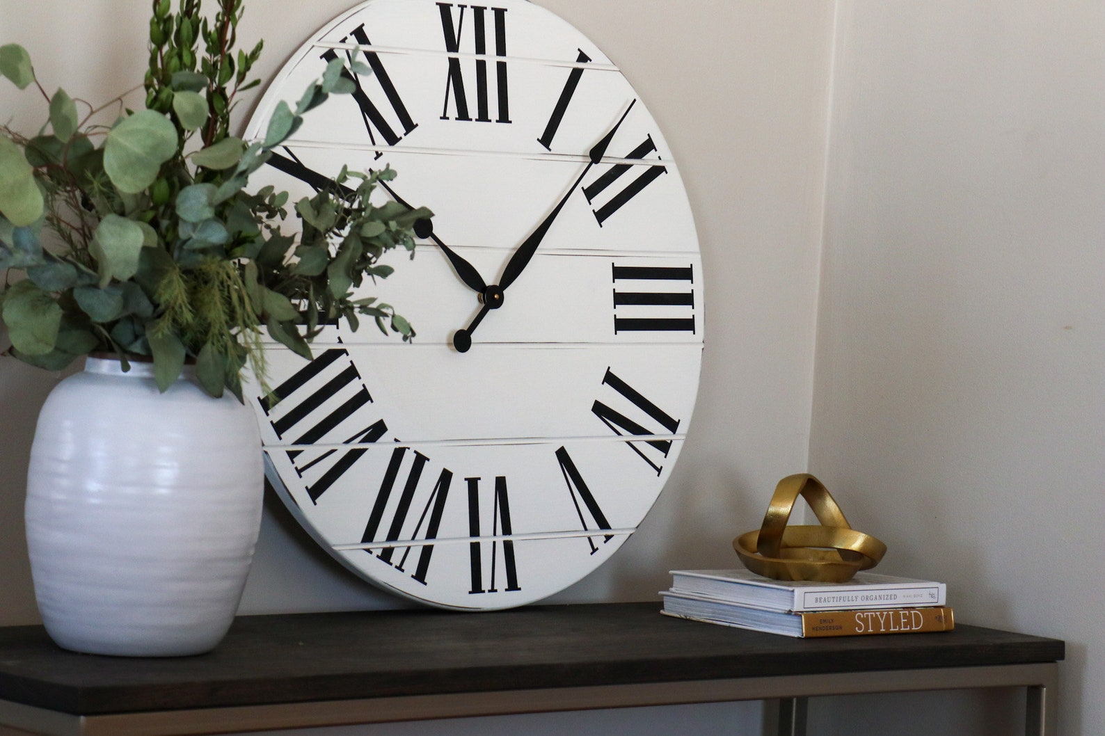White Farmhouse Clock Slightly Distressed Wooden Clock Wall | Etsy