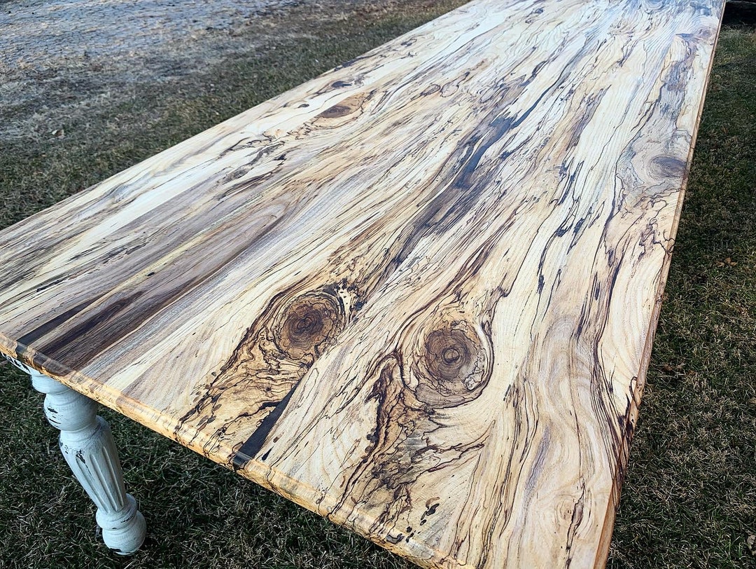 Spalted Maple Farmhouse Dining Table, White-distressed Paint - Etsy