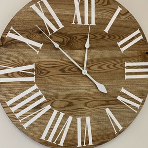 Dark Stained Ash Wood Clock, Regular Numbers, Wooden Clock, Large Wall ...