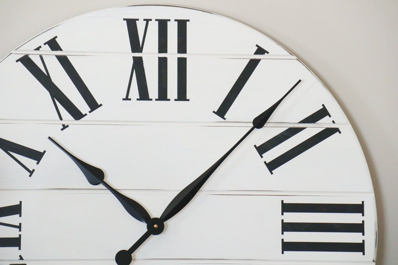 White Farmhouse Clock, Slightly Distressed, Wooden Clock, Wall Clock ...