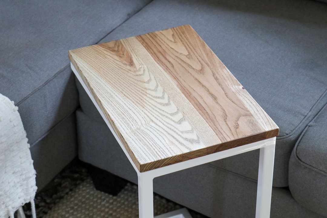 Solid Ash Wood & White Metal C Table With Walnut Stain - Etsy