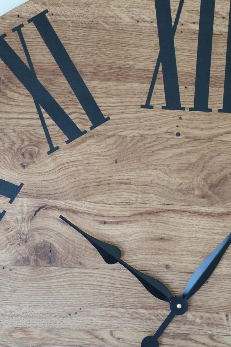 Large White Oak Clock, Large Wall Clock, Wooden Clock, Roman Numerals ...