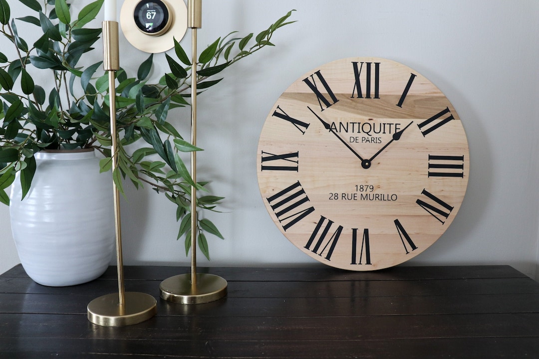 Large French Style Maple Wall Clock With Black Roman Numerals, Wooden ...