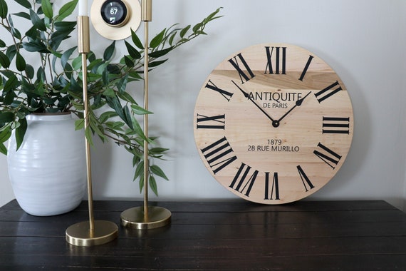 Large French Style Maple Wall Clock With Black Roman Numerals - Etsy