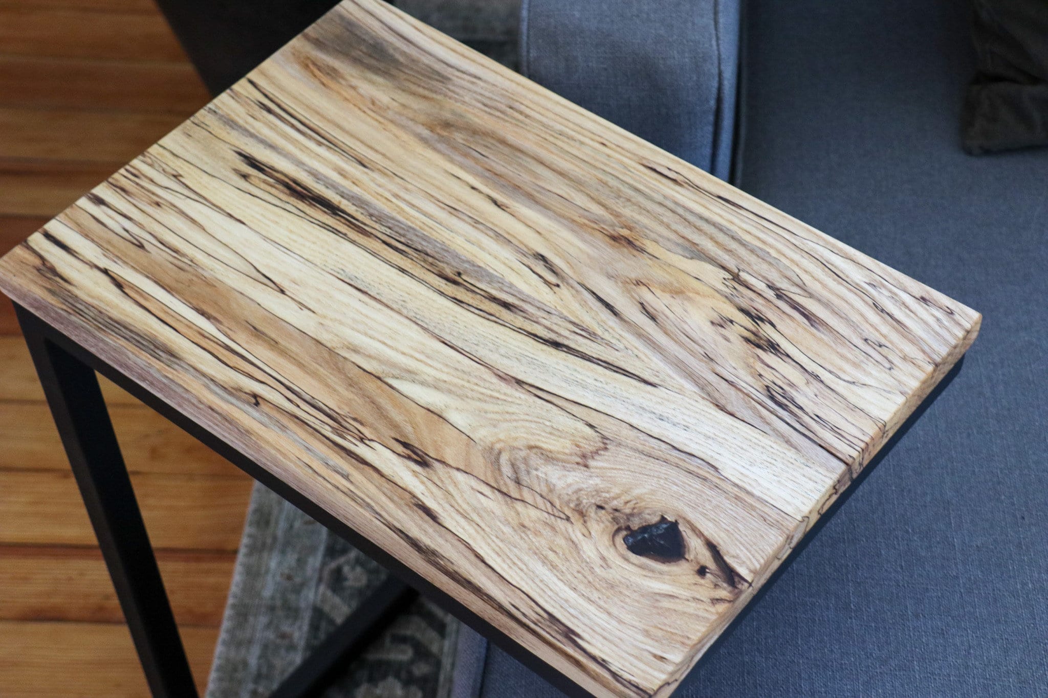 Solid Spalted Hackberry Wood & Black Metal C Table | Etsy
