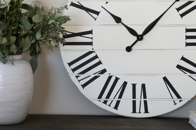 White Farmhouse Clock Slightly Distressed Wooden Clock Wall - Etsy