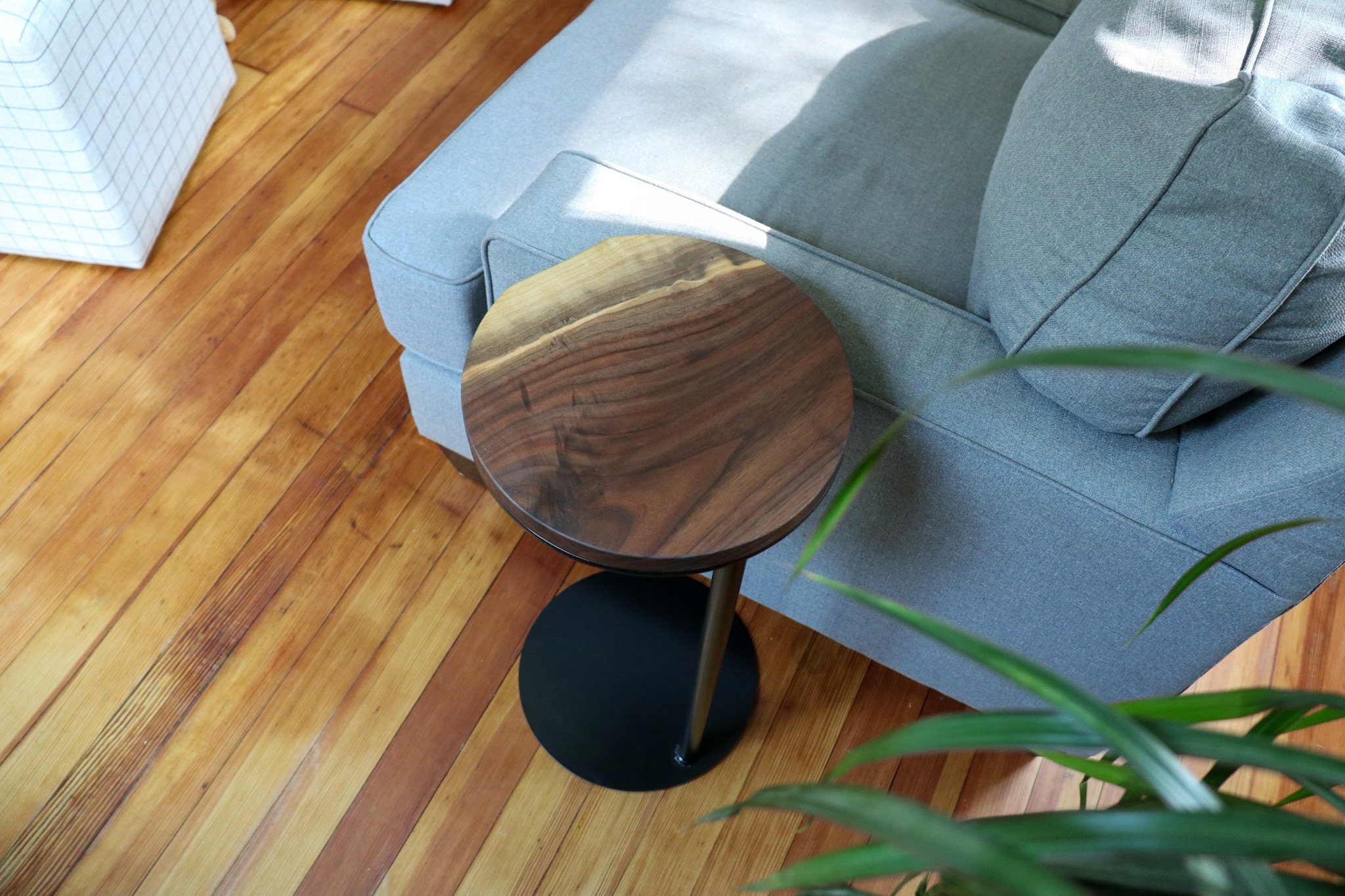 Live-edge Walnut, Round Industrial Side Table - Etsy