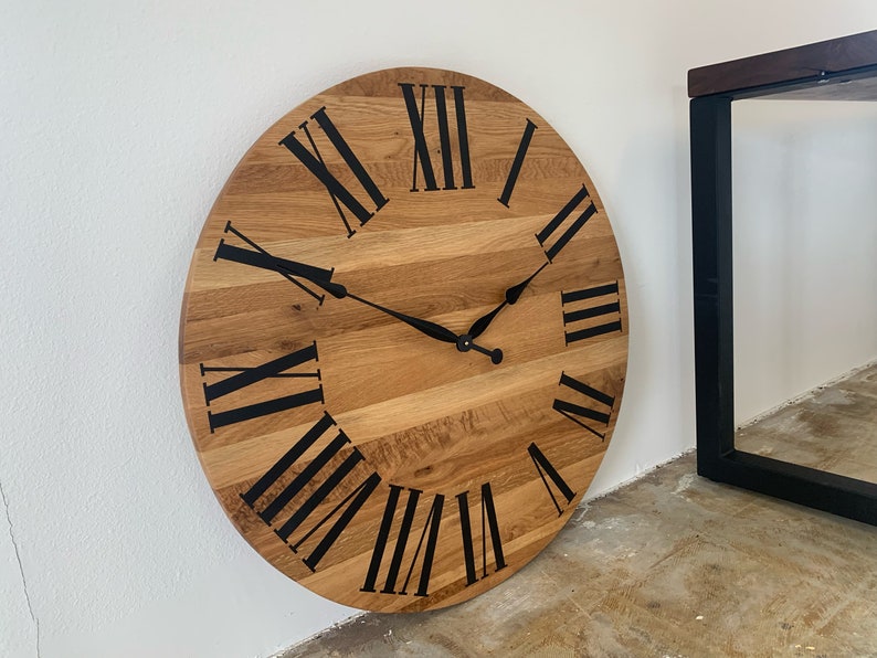 Large White Oak Clock, Large Wall Clock, Wooden Clock, Roman Numerals ...