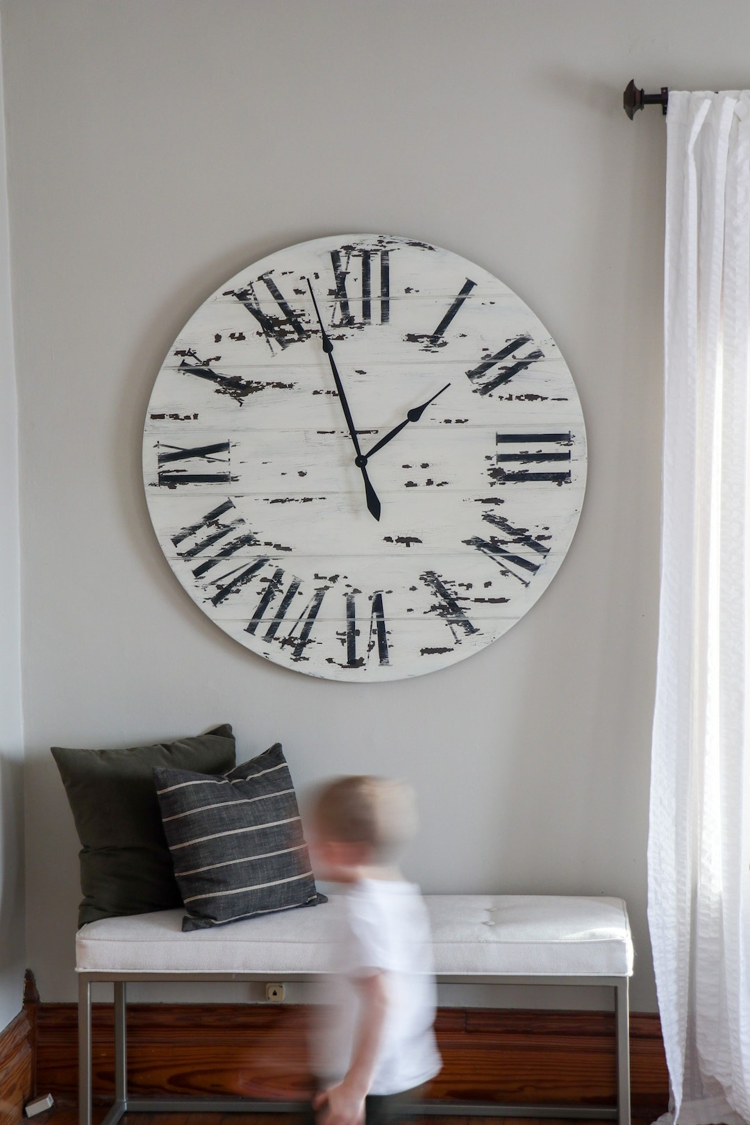 White Distressed Wall Clock, Large Wall Clock, Farmhouse Style - Etsy
