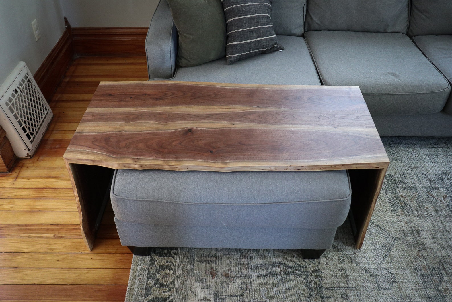 Solid Walnut Wood Double Waterfall Ottoman Table, Laptop Table, Side ...